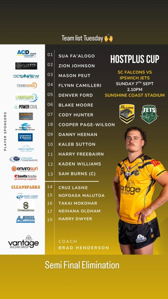 Hostplus Cup Round – Elimination Final – Ipswich Jets – Sunshine Coast ...